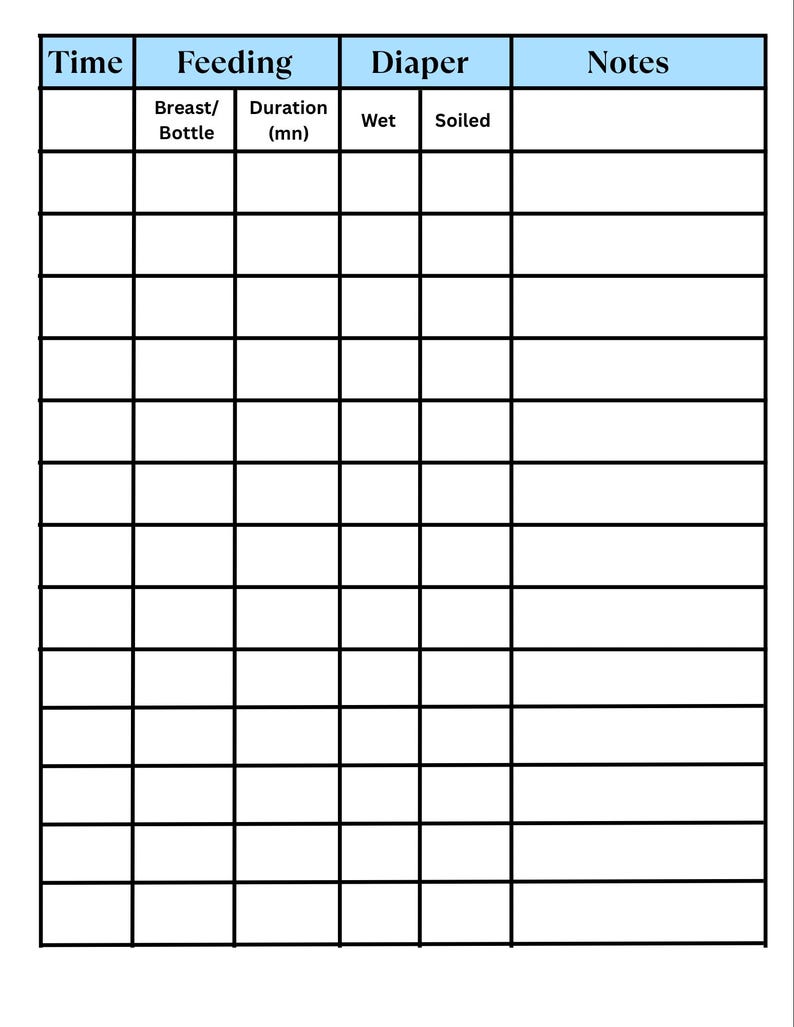 Newborn Feeding and Diaper Log Printable | Daily Baby Tracker PDF ...