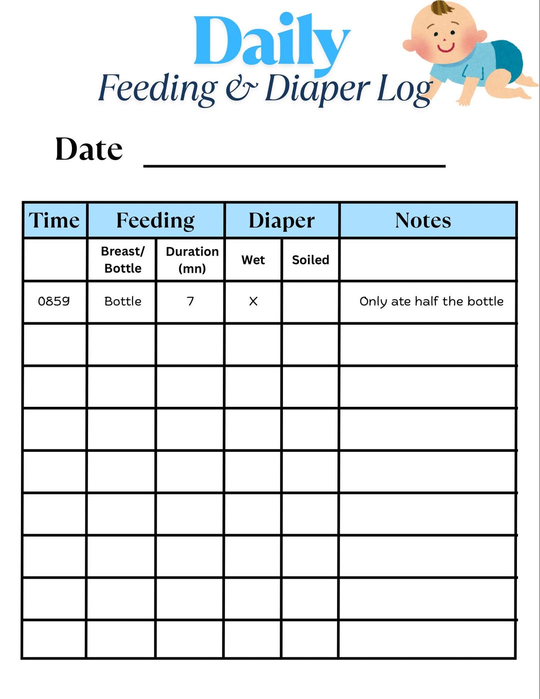 Newborn Feeding and Diaper Log Printable | Daily Baby Tracker PDF ...