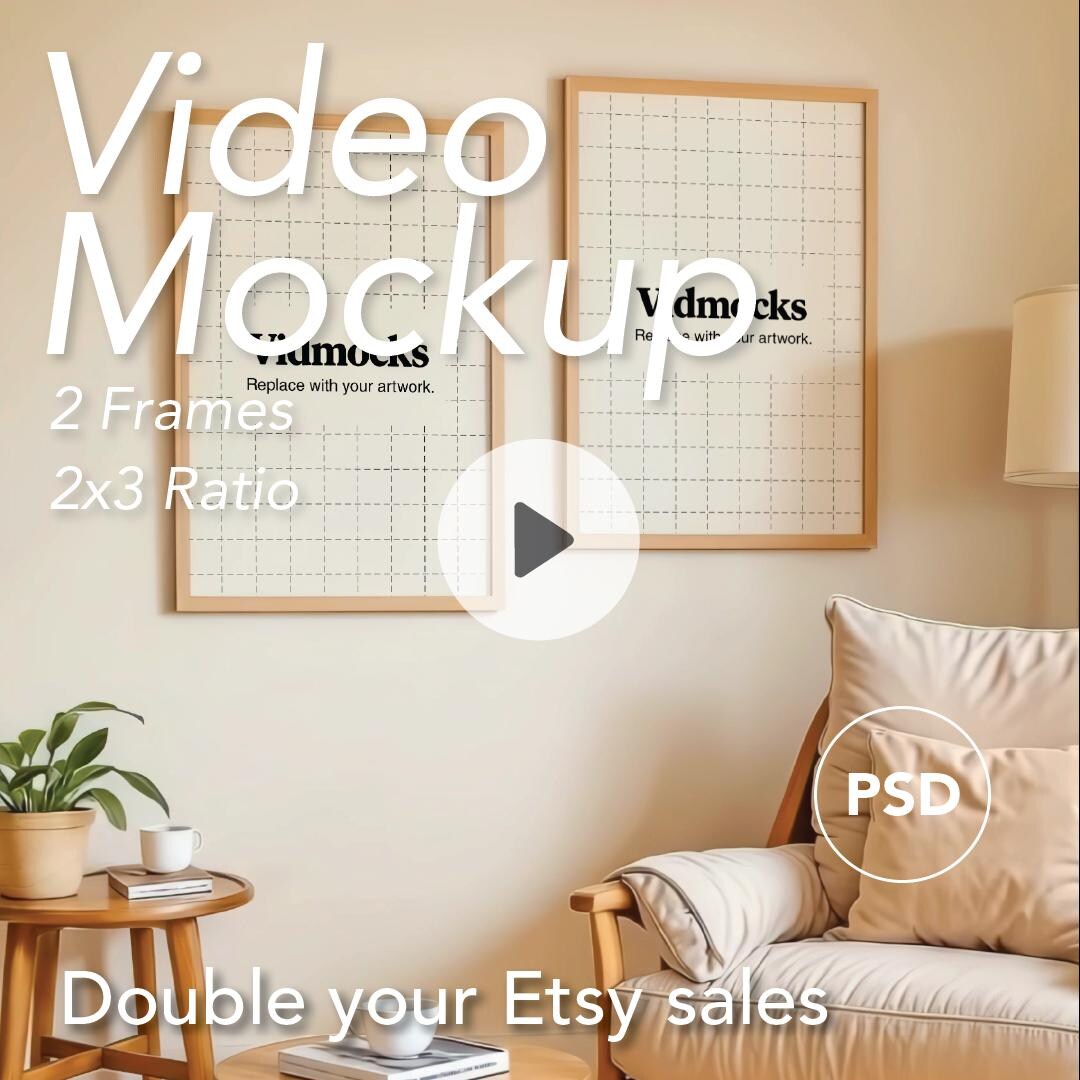 2 Frames Video Mockup | 2x3 Ratio | Animated Template | Thin Wooden ...