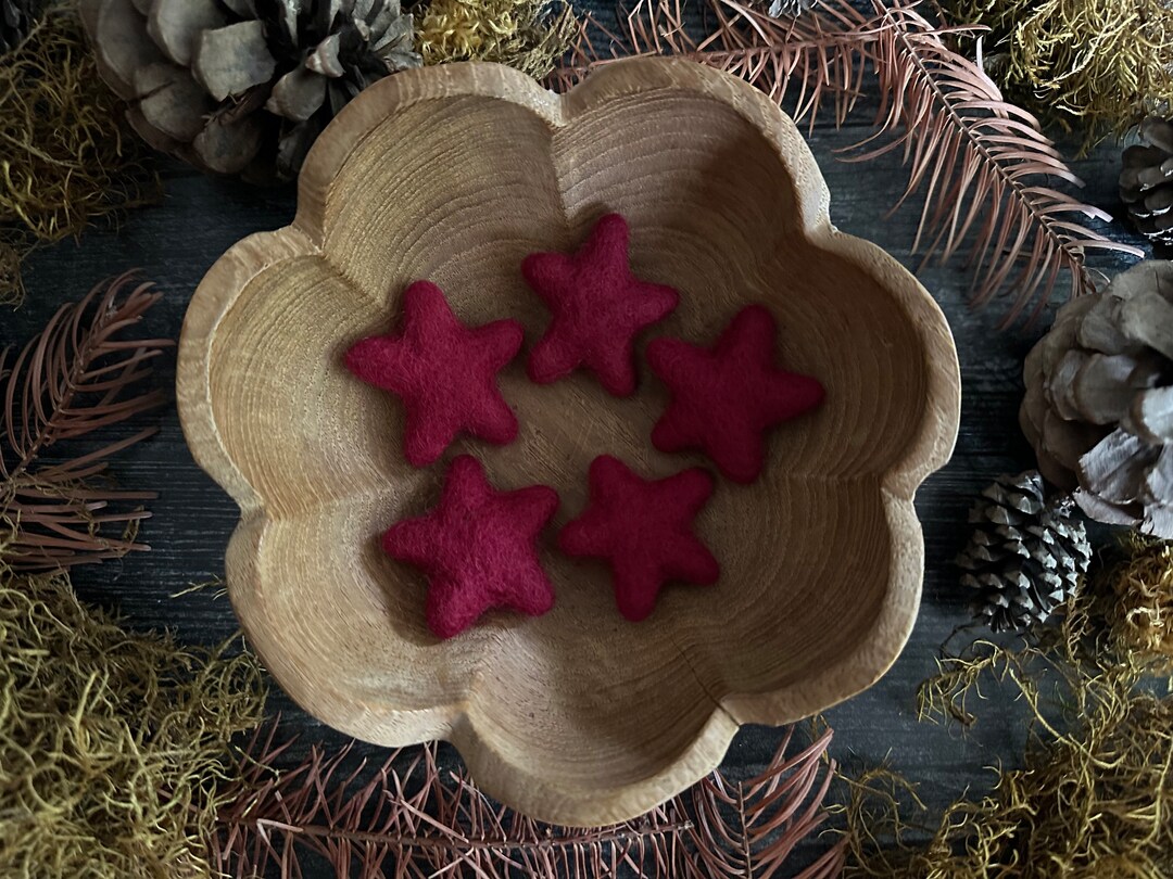 Felted Wool Stars, Set of 5, Mountainbell Red, Miniature Felt Stars ...