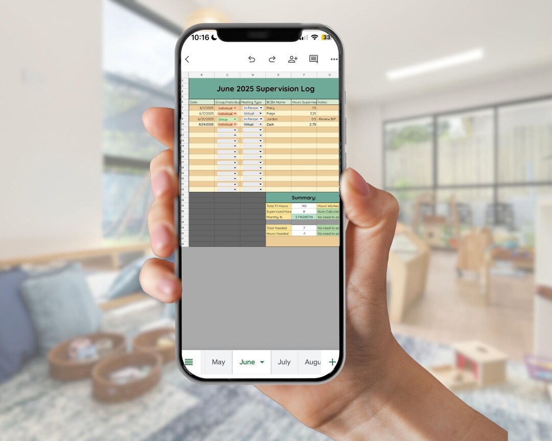 RBT Supervision Tracker: ABA Monthly Hours Log - Google Sheets/excel ...