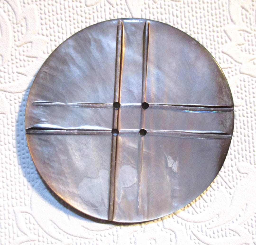 Huge Vintage 3 Inch Mother of Pearl Button, Four Hole Carved Detail ...
