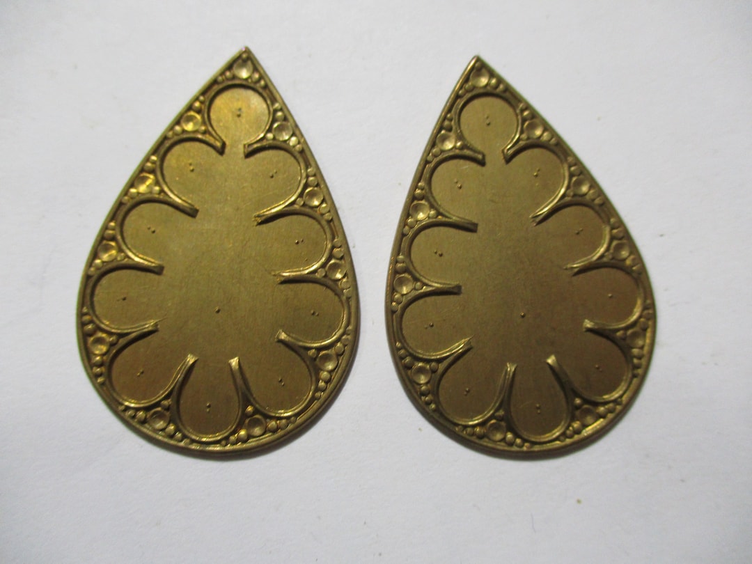 2 Vintage Raw Brass Tear Drop Shape Stampings/jewelry/earring ...