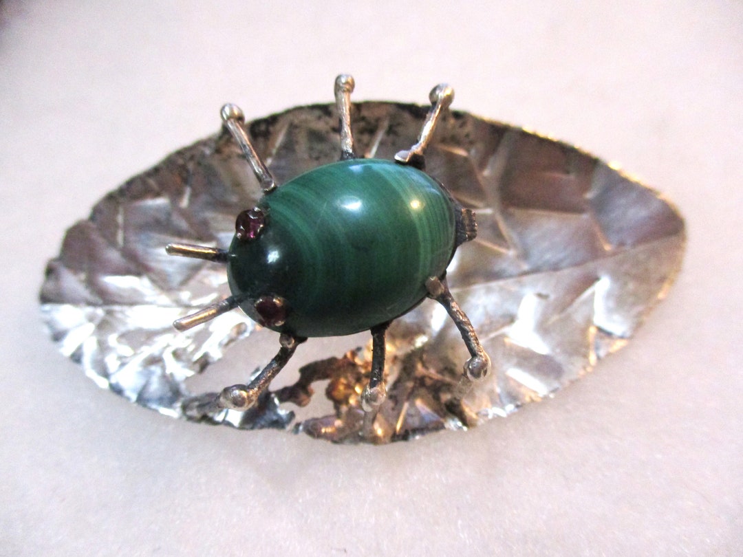 Vintage Leaf Eating Bug Nature Brooch Pin, Hand Made Sterling Silver ...