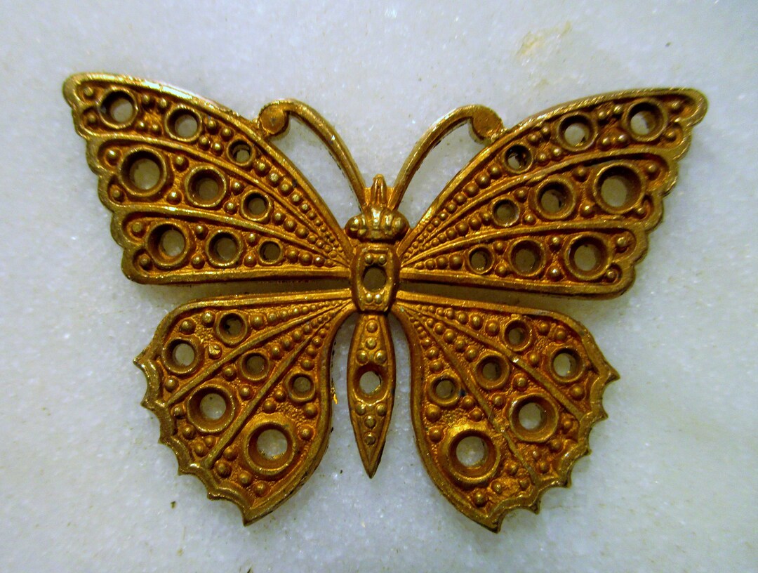 Vintage Butterfly Pendant, Ornate Filigree Openwork Moth, Stone ...