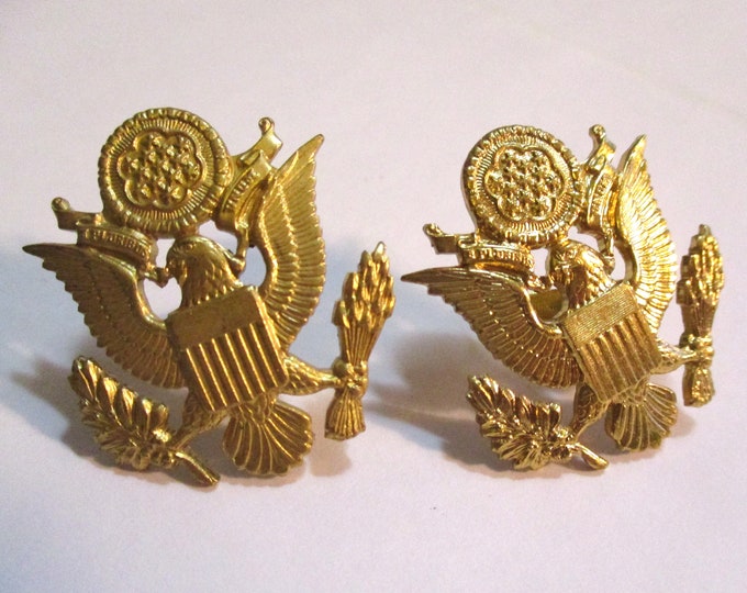2 U.S. Army Military E Pluribus Unum Eagle Crest Hat Badge Pin, Brass ...