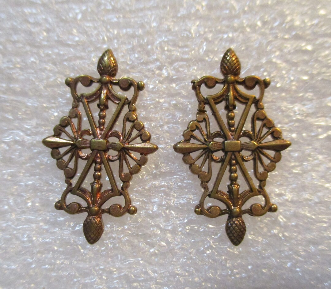 Vintage French Victorian Style Die Struck Raw Brass Filigree Cartouches ...