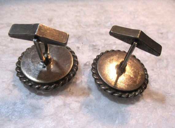 Rare Vintage 1950's Sterling Silver Cufflinks with En… - Gem