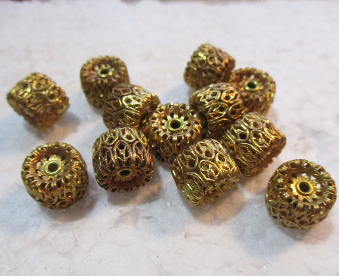 Vintage Lacy Filigree Brass Beads: Hollow Barrel Shape, Designer ...