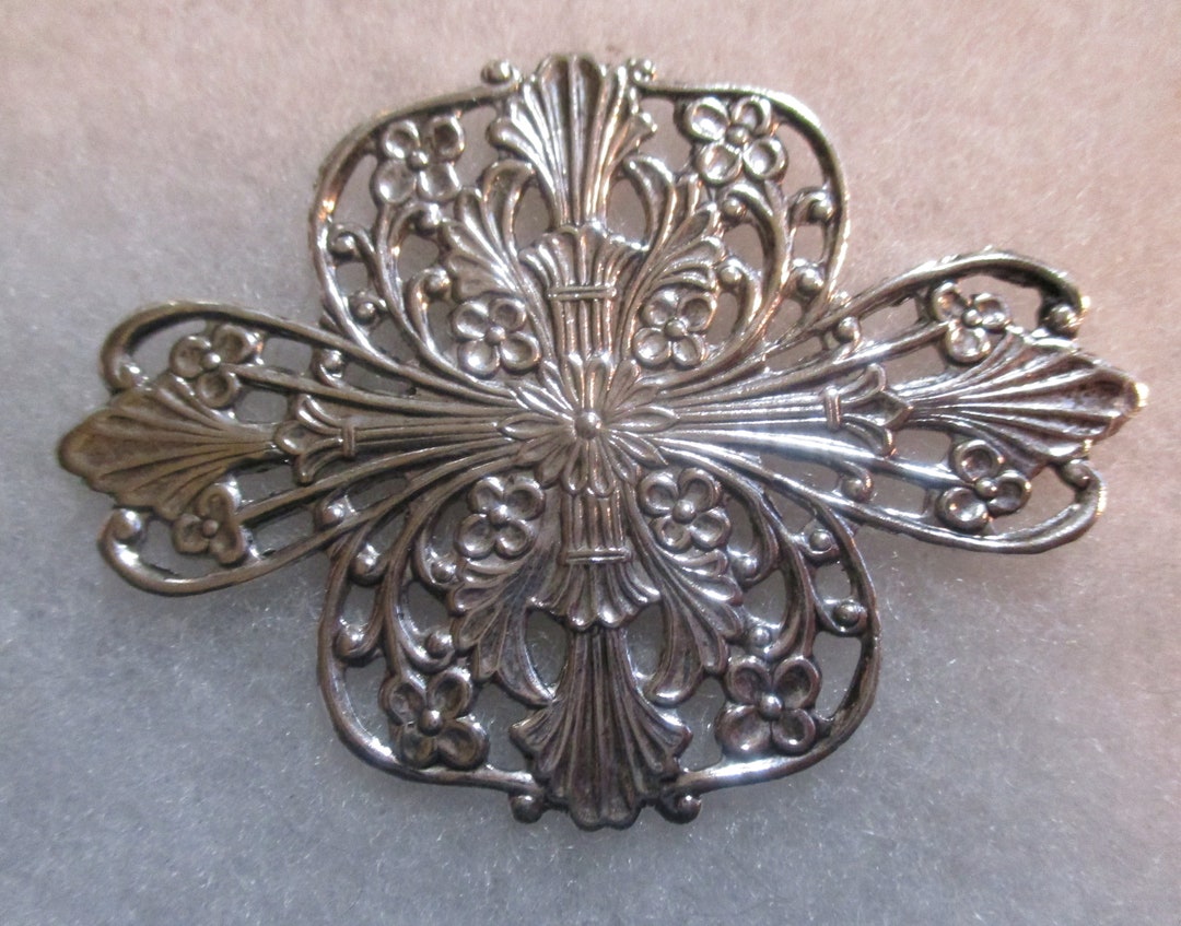 Flat Filigree Focal Medallion, Silver Plated Stamped Brass Jewelry ...