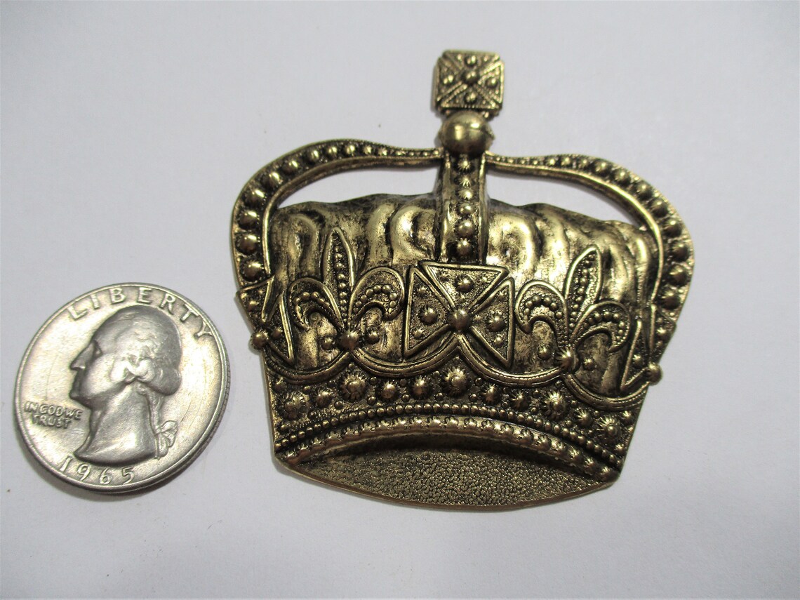 Royal Crown Antiqued Gold Plated Stamped Brass Brooch Pin | Etsy