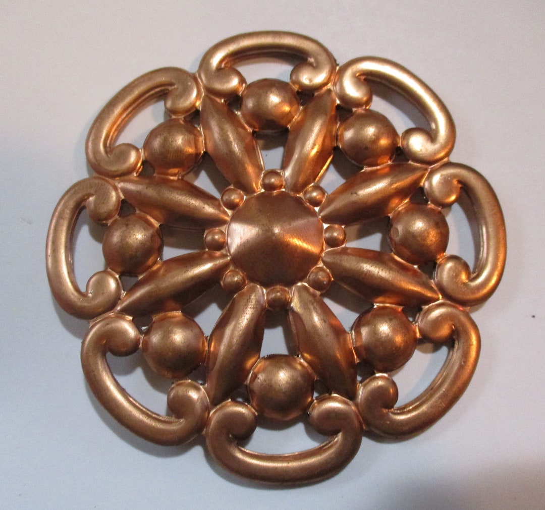Vintage Copper Plated Stamped Metal/steel Medallion, Jewelry Component ...