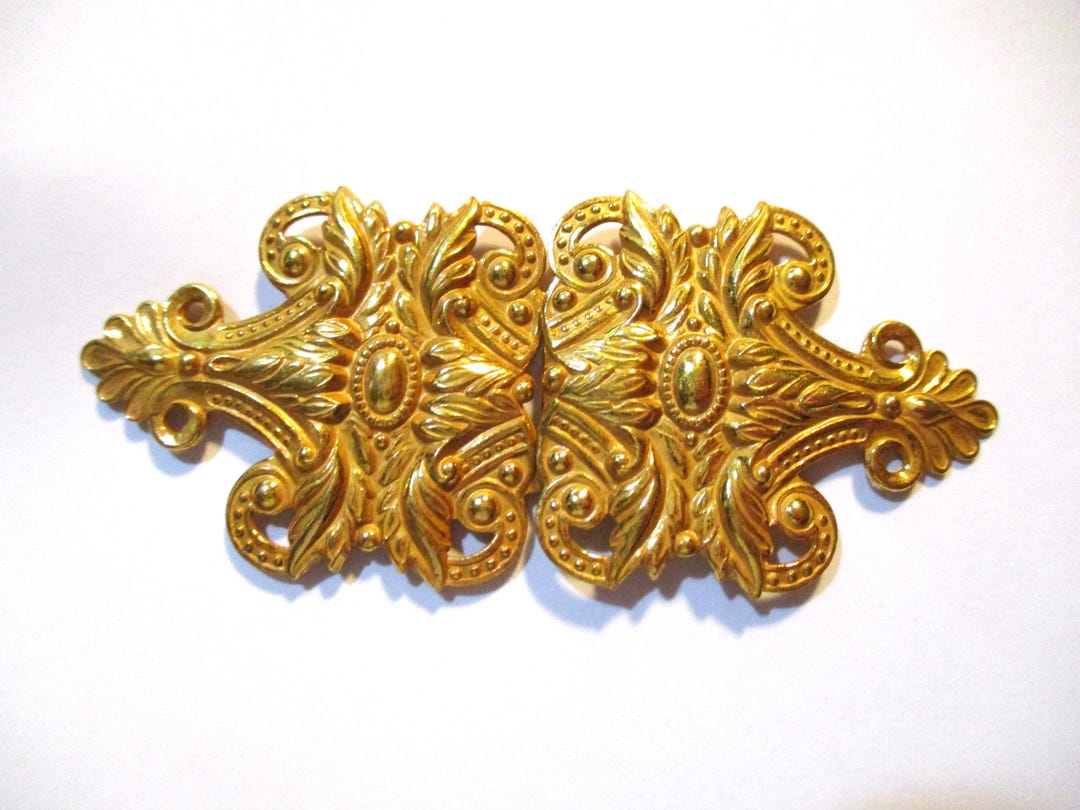 Ornate Gold Plated Stamped Brass All Purpose Hook & Loop Clasp; Craft ...