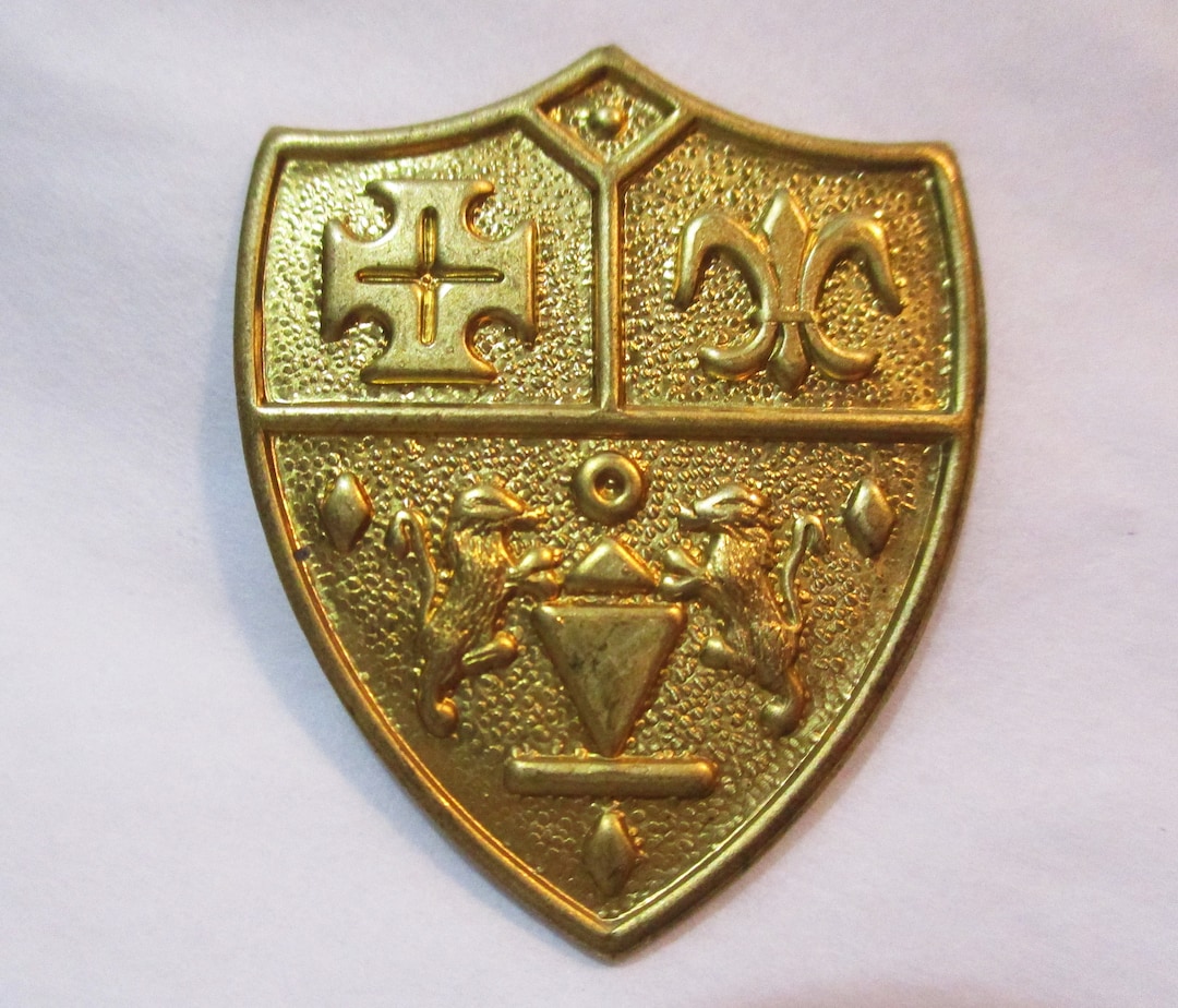 Vintage Stamped Brass Gothic Fleur De Lis/lions/cross Shield ...