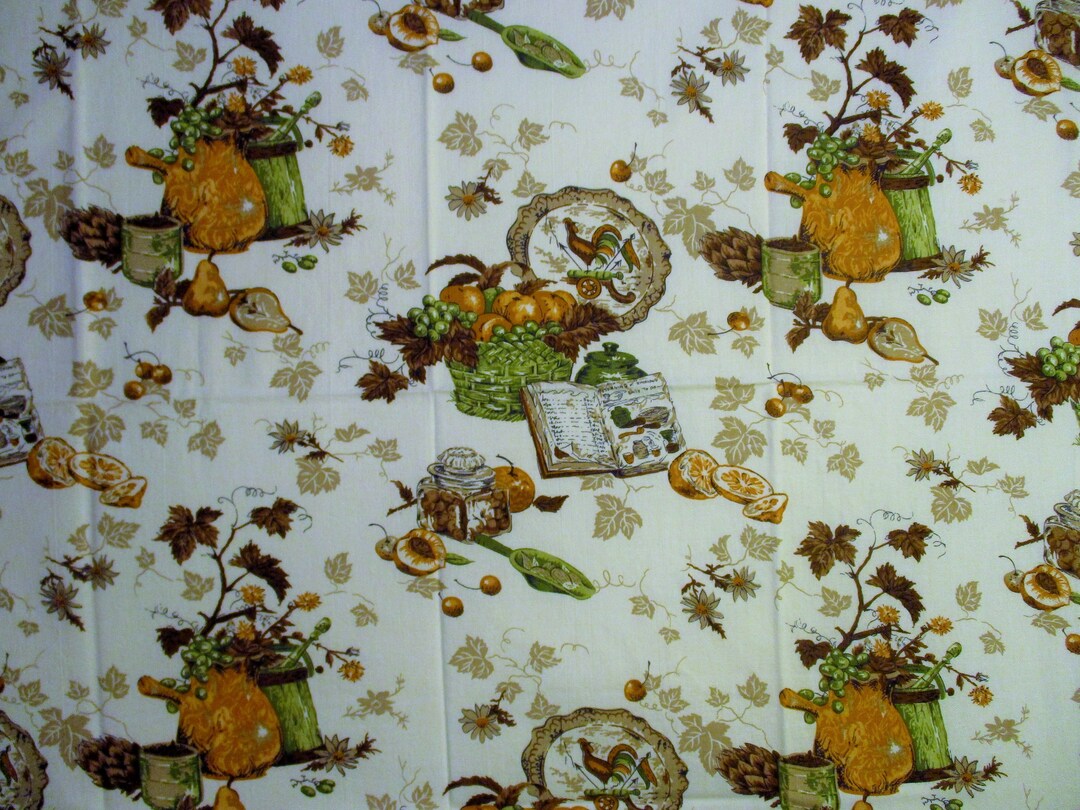 Vintage Country Kitchen Print Cotton Full Open Feedsack, Fall/earth ...