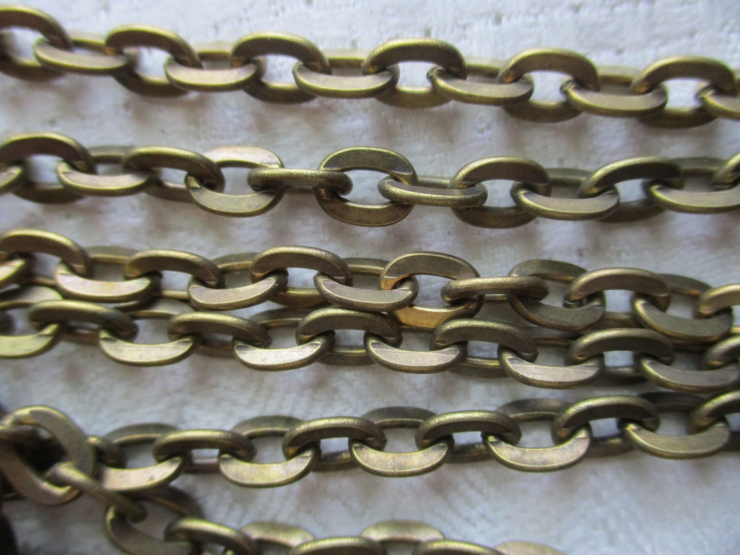 Vintage Flat Oval Link Cable Chain, Brass Plated Steel, Light Patina ...