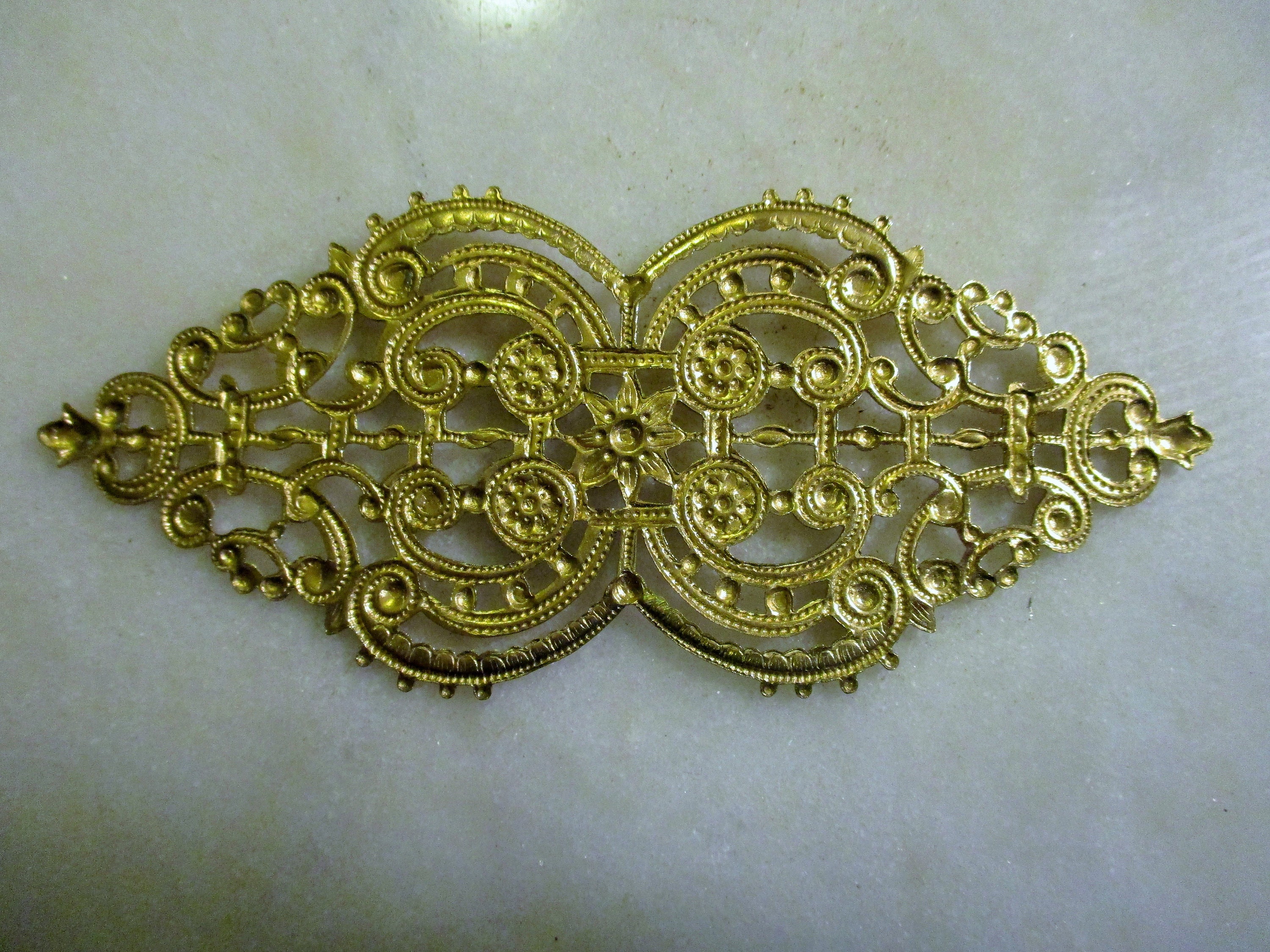 Ornate Large Stamped Brass Flat Filigree Medallion/Necklace | Etsy