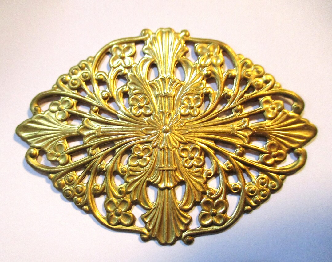 Flat Filigree Focal Medallion, Stamped Brass Jewelry Finding/component ...