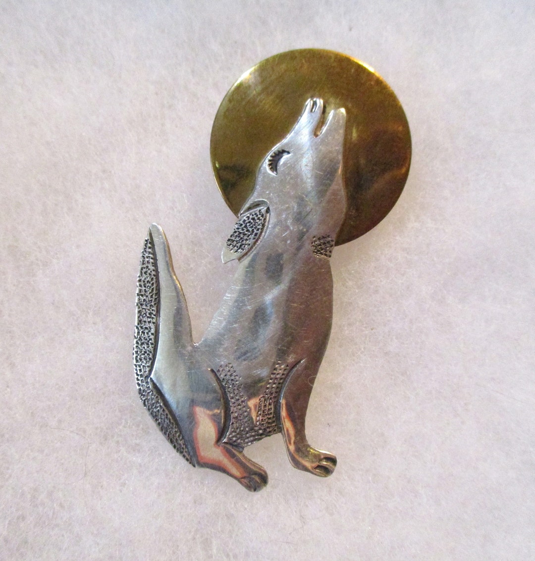 Vintage Navajo Sterling Silver Howling Wolf Brooch Pin, 2 Tone Silver ...