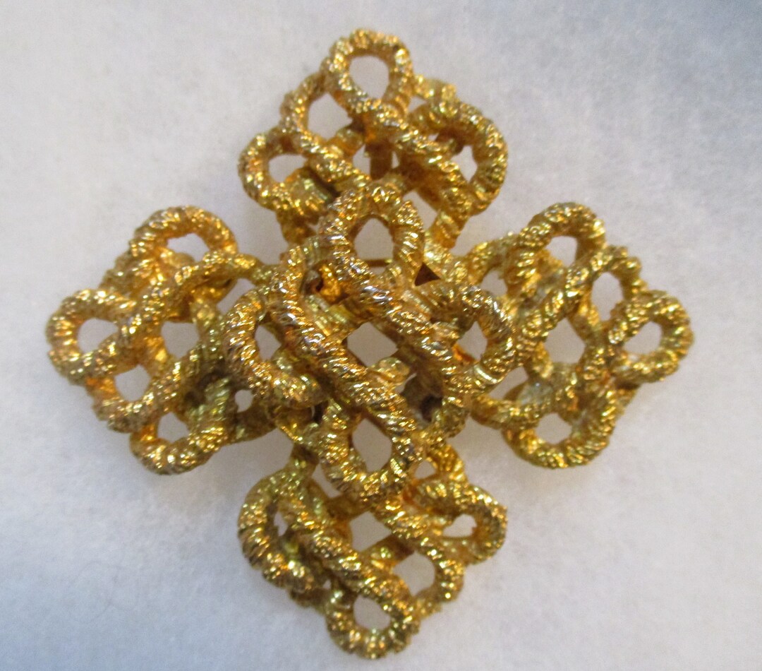 Vintage Signed lucien Piccard Large Maltese Cross Like Gold Tone Brooch ...