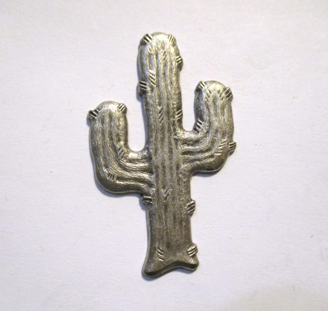 Vintage Saguaro Cactus Stamping, Unplated Stamped Silver Tone Metal ...