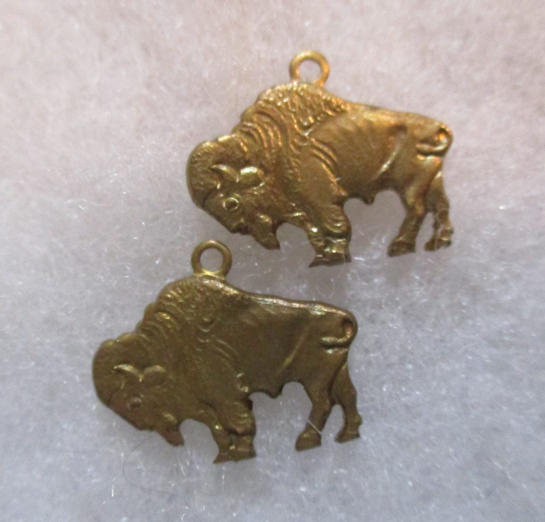 Two Small Bison/buffalo Charms/pendants/drops/jewelry Components, Solid ...