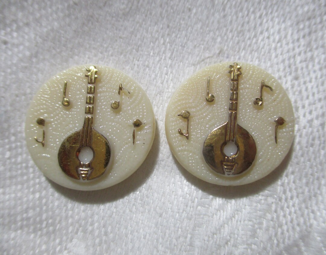 Vintage Musical Instrument; Banjo, 18mm Round Ivory Glass W/ Gold Paint ...