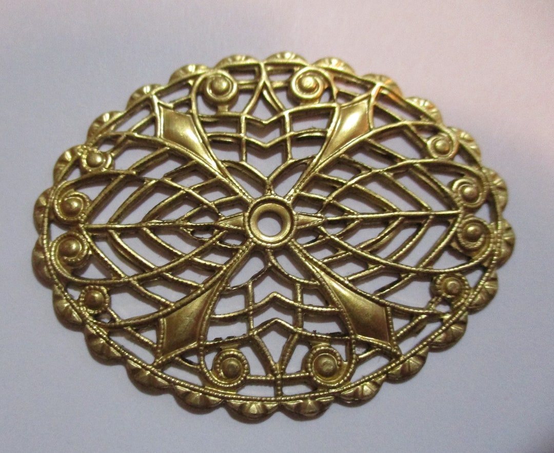 Vintage Lacy Oval Flat Filigree Stamping, Raw Unplated Stamped Brass ...
