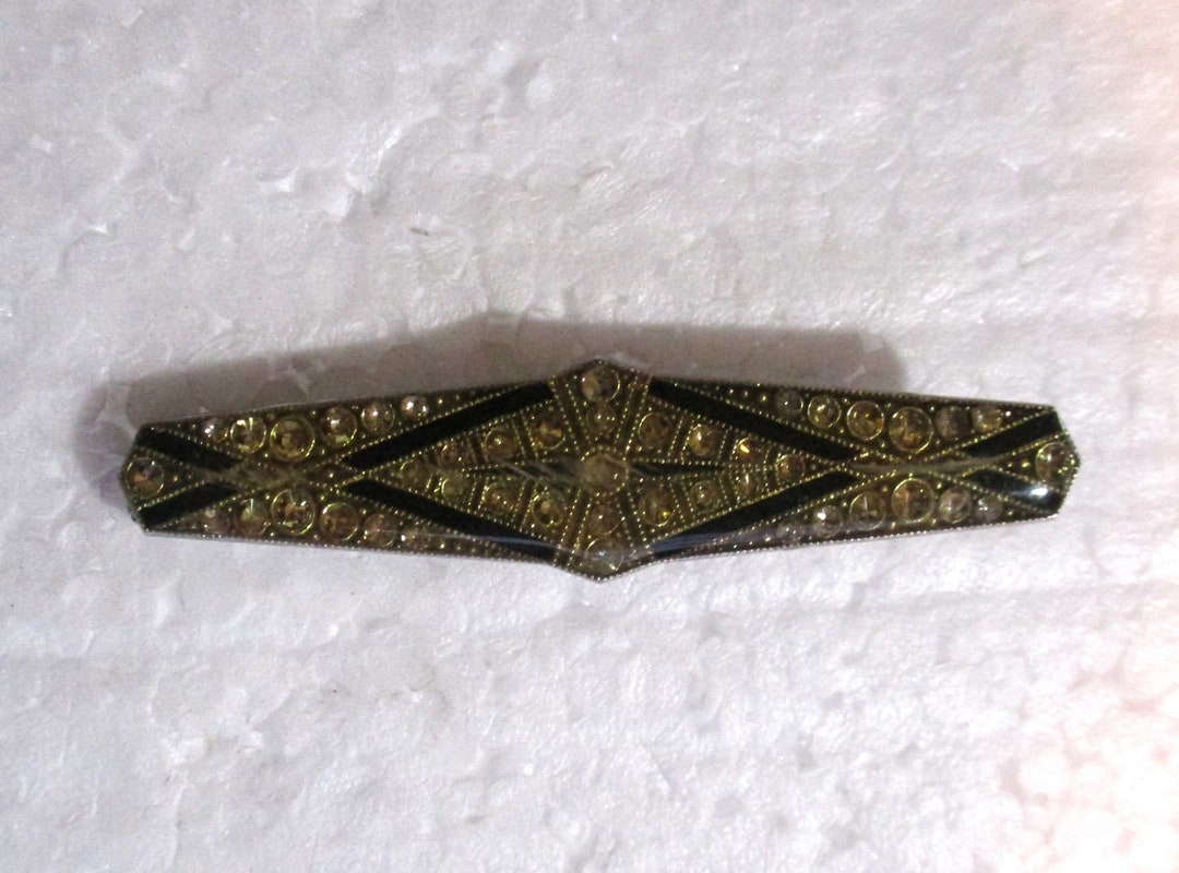 Vintage Pierre Bex Attributed Art Deco Enamel Rhinestone Brooch/bar Pin ...