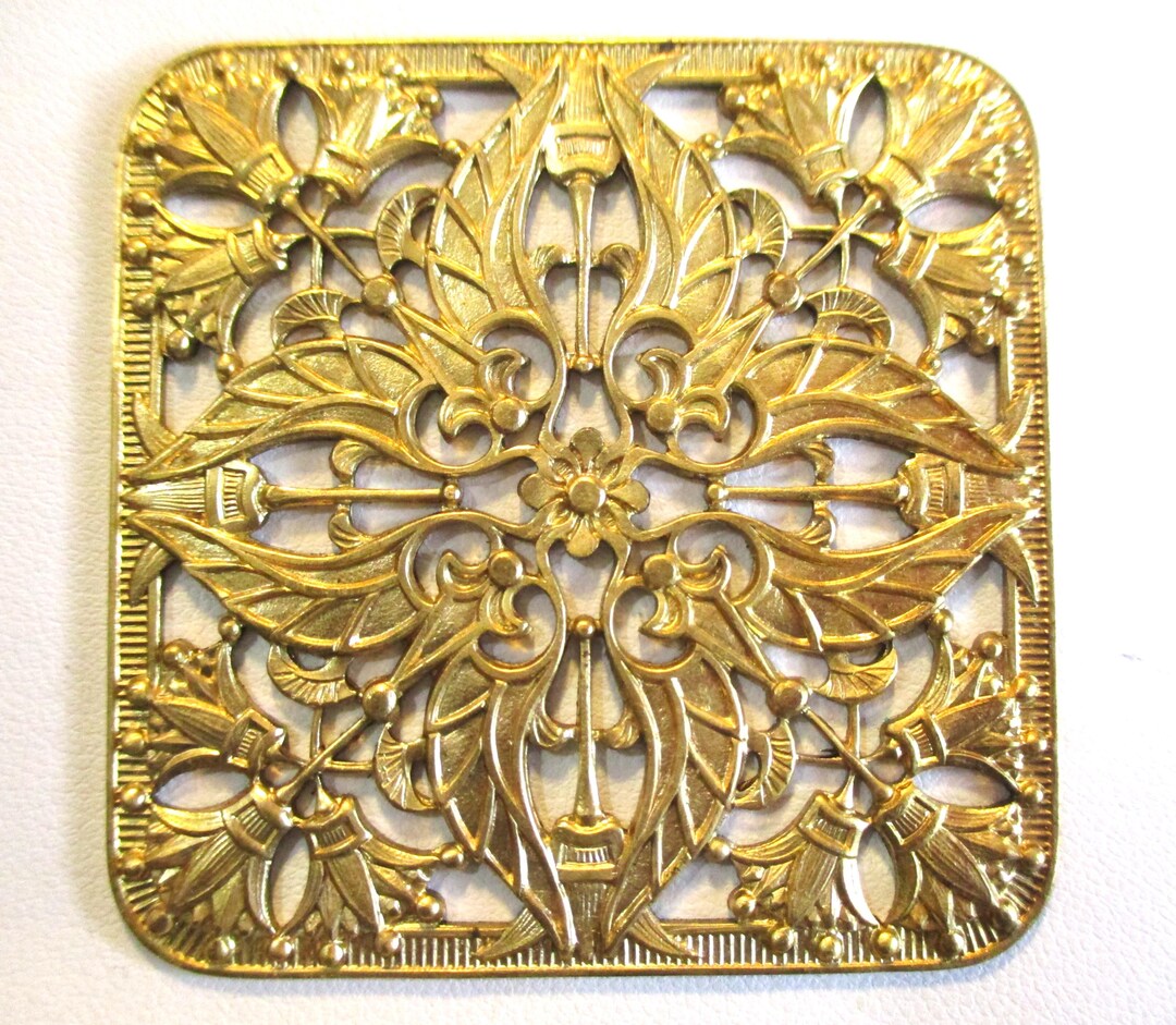 Egyptian Style Flat Square Lotus Flower Detailed Open Work Brass ...