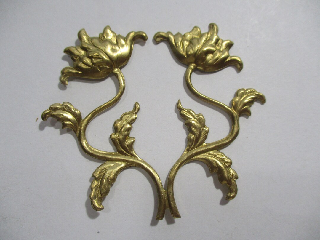 Vintage Peony Flower Stamping, Art Nouveau Style, Raw Brass Jewelry ...