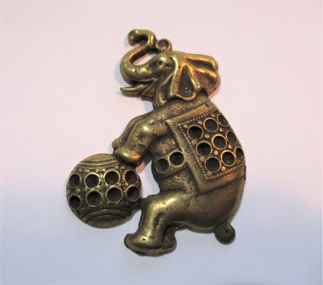 Vintage Elephant Jewelry Component/pendant; Unfinished Cast Brass W ...