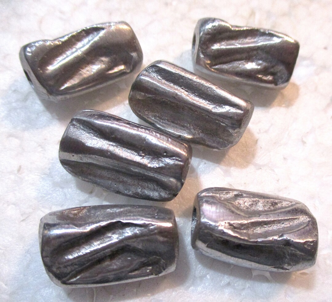 Mid Century Modern Industrial Look Silver Tone Cast Metal Beads, Large ...