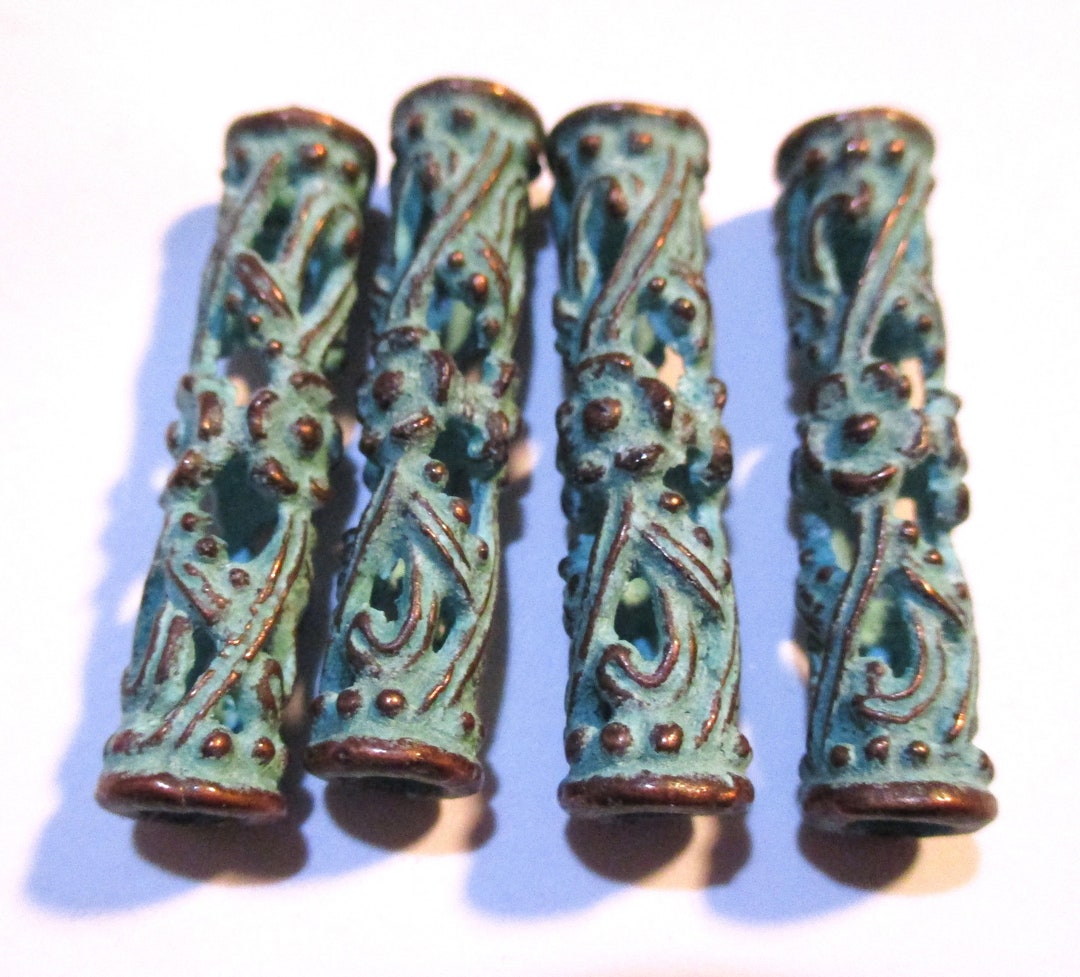 Greek Copper Plated Patina Openwork Floral Tube Beads, 29mm by 7mm, 4 ...