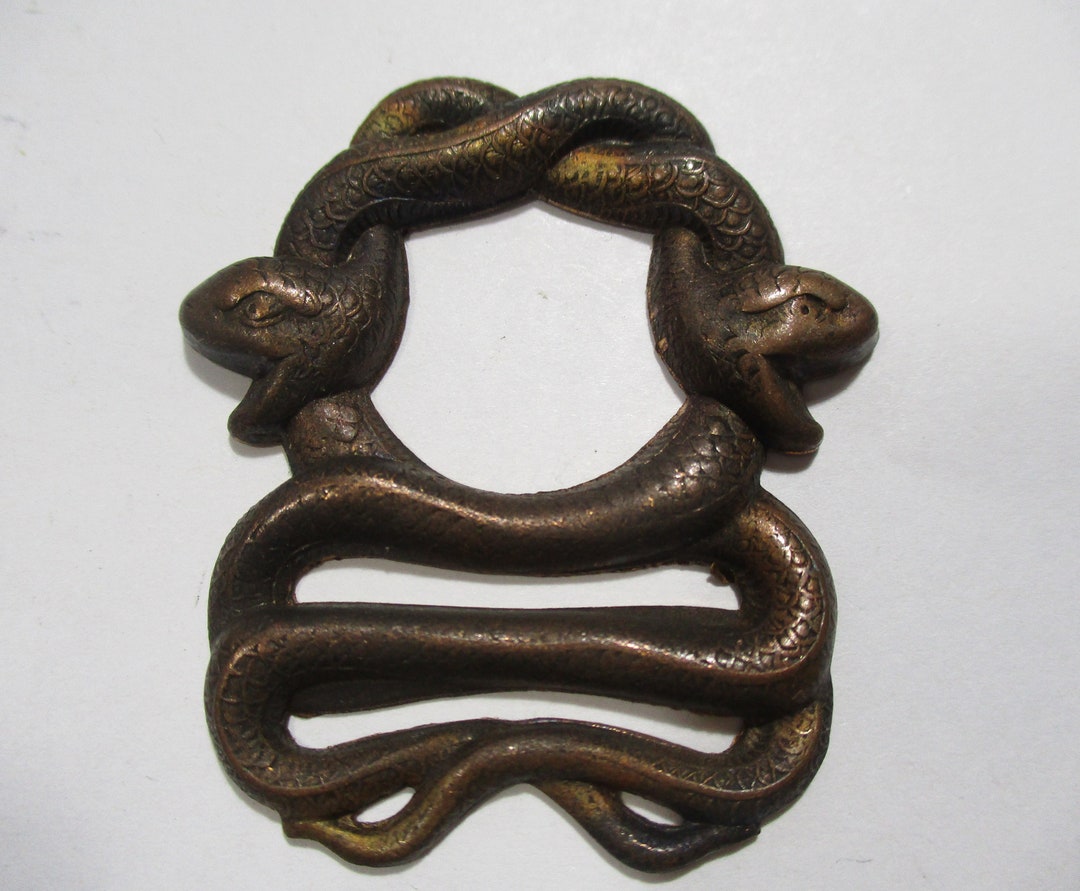 Egyptian Coiled Snakes, Vintage Brass Buckle/sash/jewelry/component ...