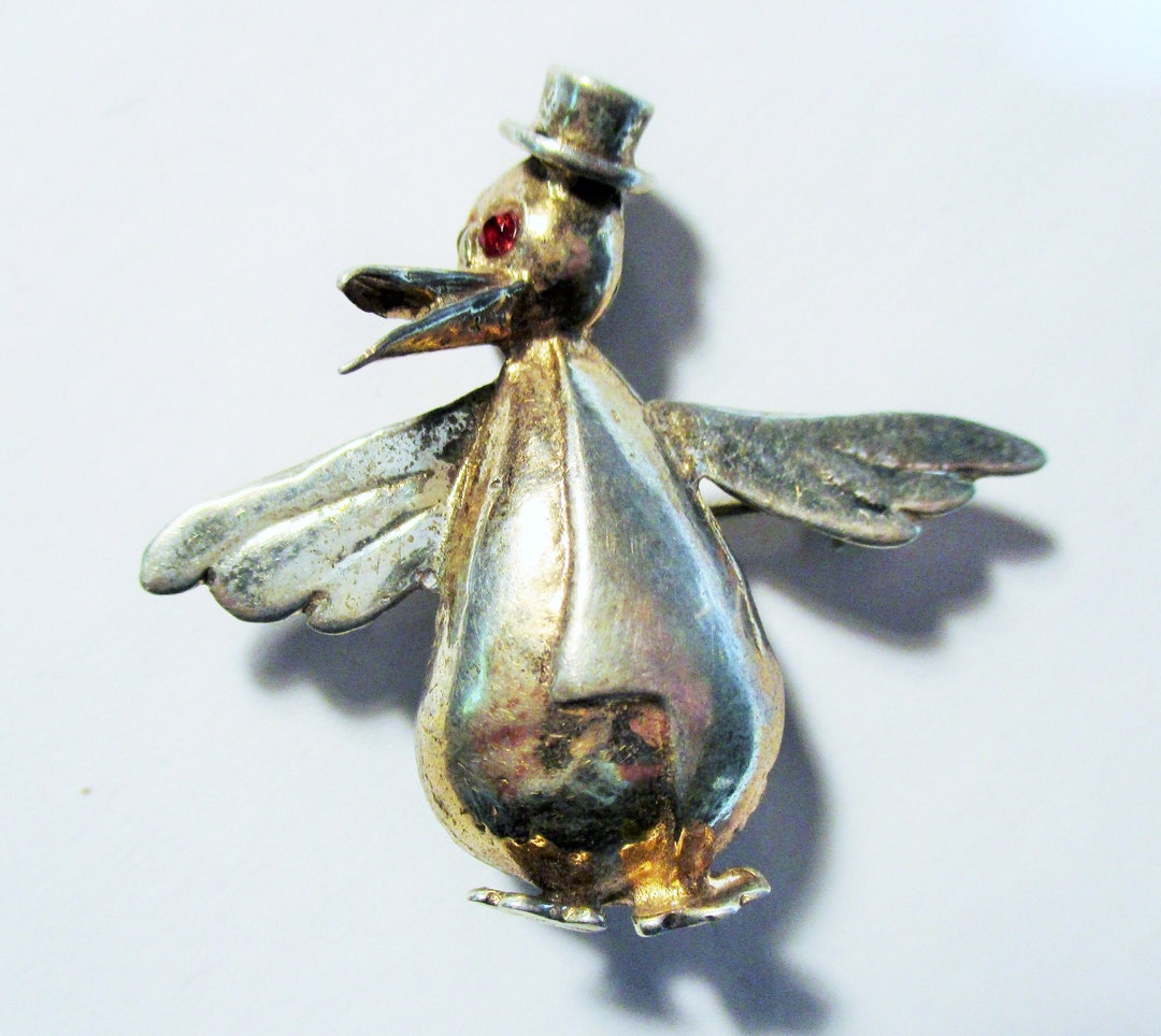 Vintage 925 Sterling Silver Duck Brooch Pin, 37mm by 40mm, Figural ...