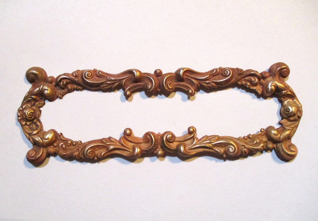 Vintage Rectangle Stamped Brass Frame Stamping: Scrolled Leaf Design ...