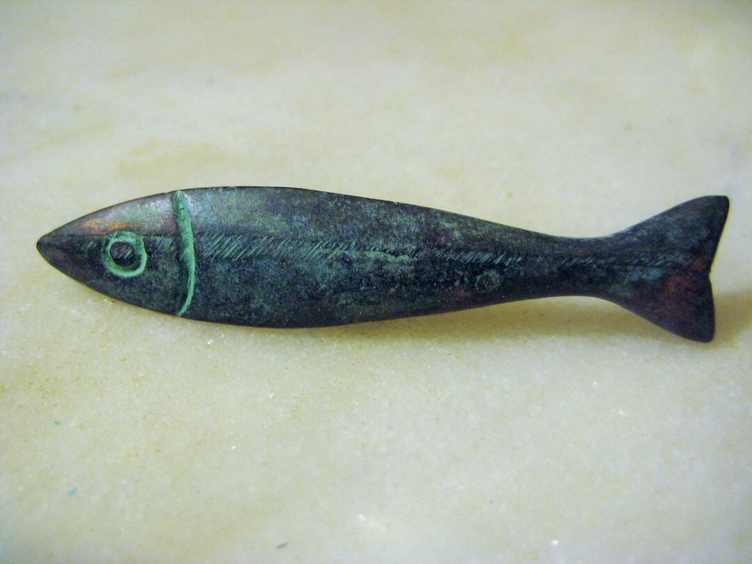Greek Copper Patina Long Fish Button, Cast Brass Sewing or Craft Supply ...