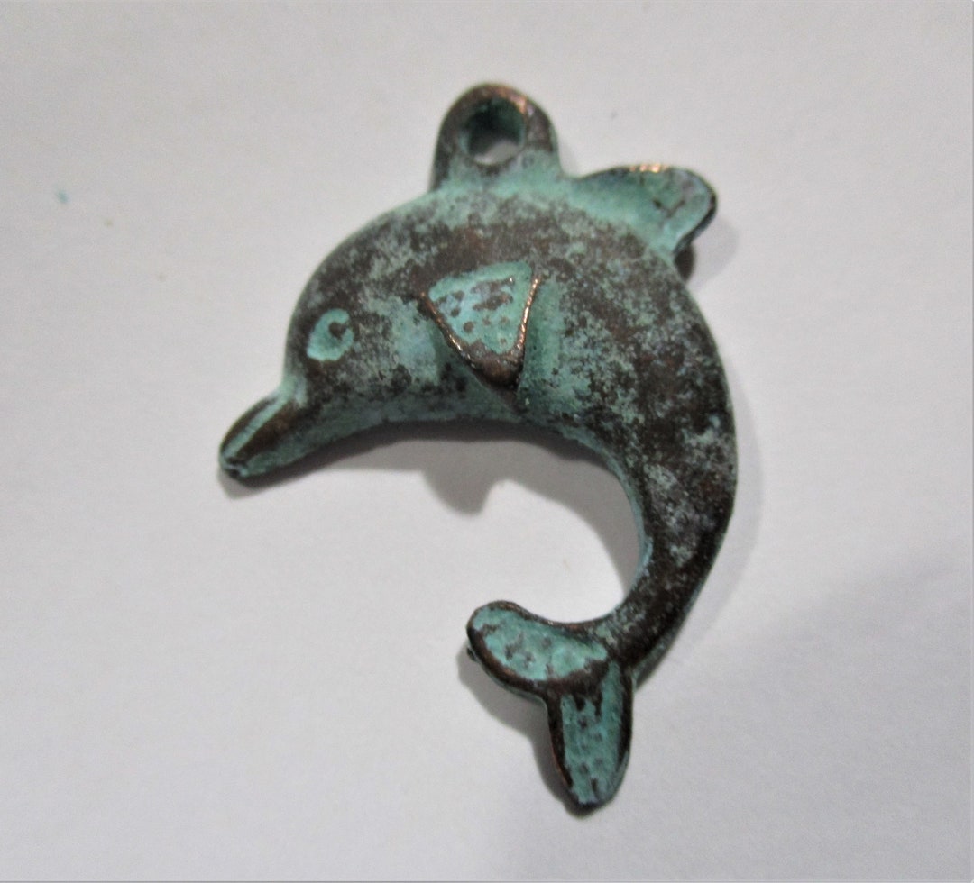 Greek Copper Patina Leaping Dolphin Component; Focal Bead/charm/jewelry ...