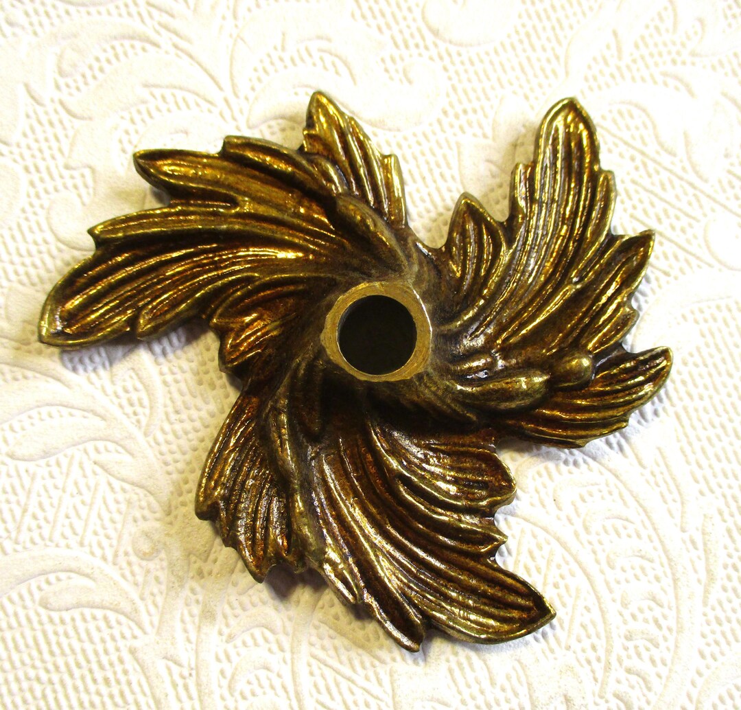 Vintage Fancy Cast Brass Triple Leaf Spray Design Lamp Bobeche/canopy ...