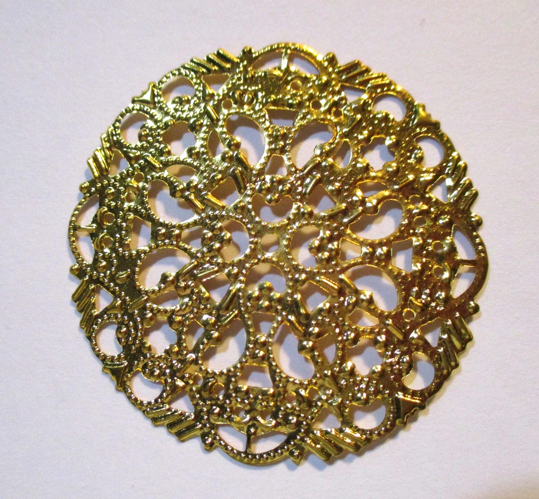 Round Bright Gold Plated Flat Brass Filigree Stamping, Jewelry Finding ...