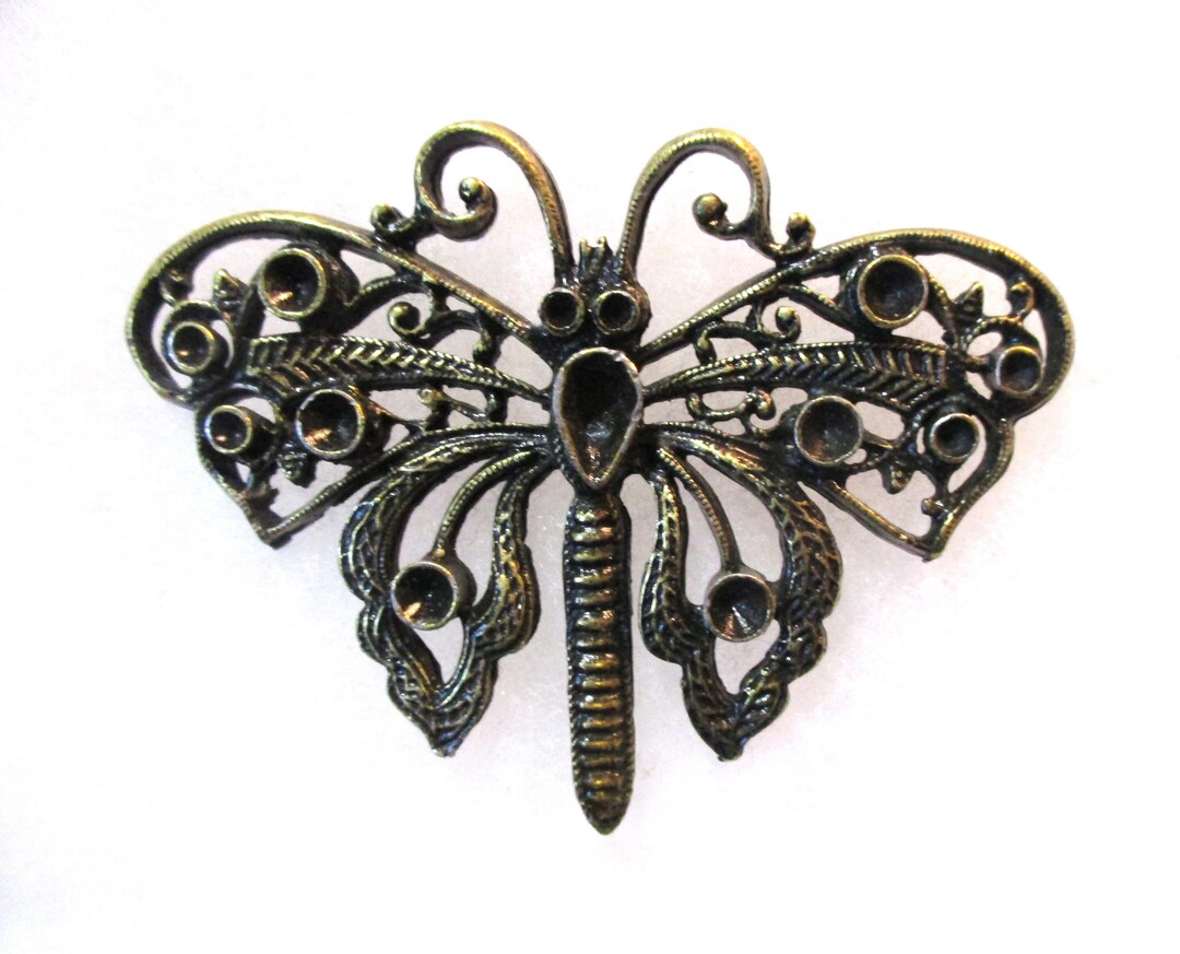Vintage Ornate Filigree Butterfly/moth, Antiqued Brass Plated Cast ...