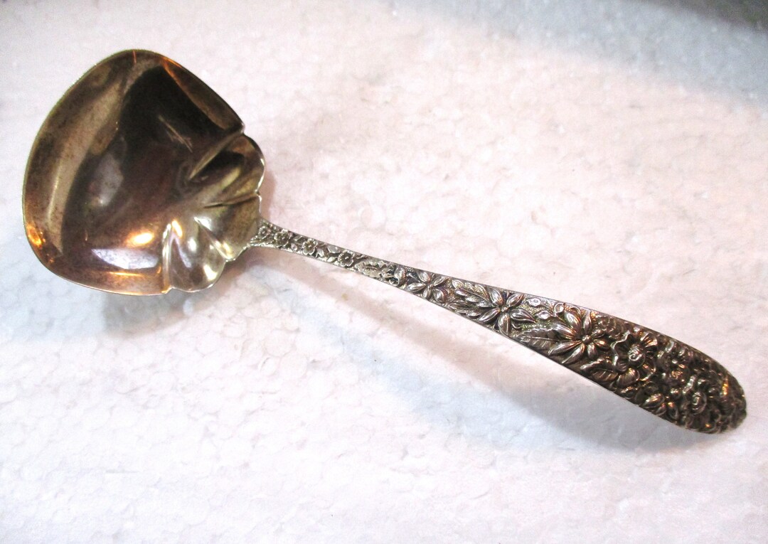 Vintage Sterling Silver Floral Foliage Repousse Cream/sauce Ladle, 5 1/ ...
