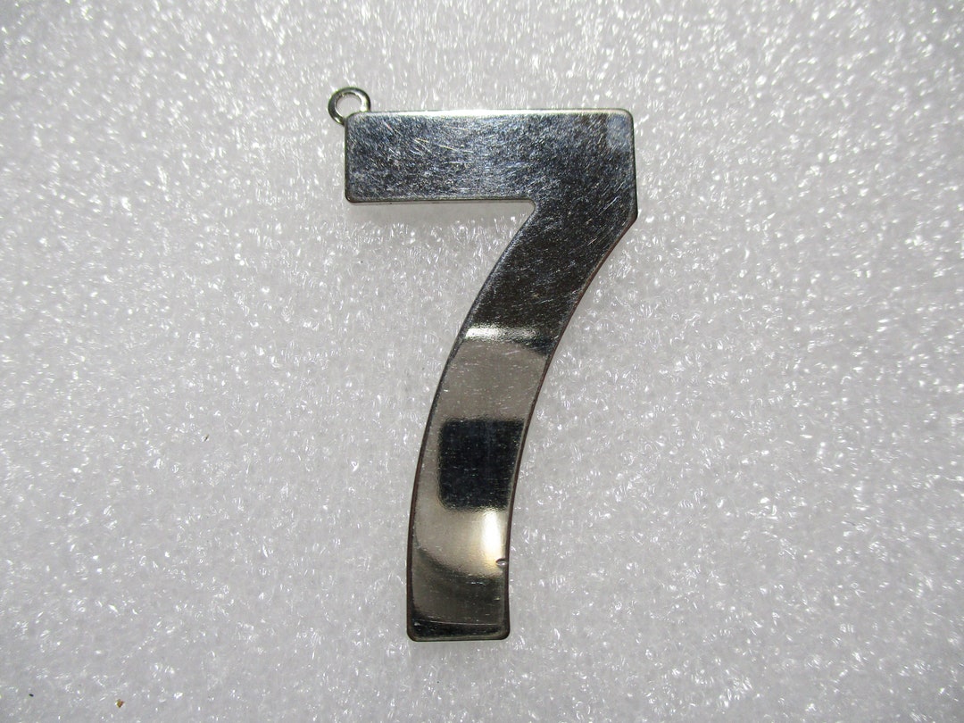 Chrome Number Seven Pendant, Vintage 1980's Silver Stamped Metal ...
