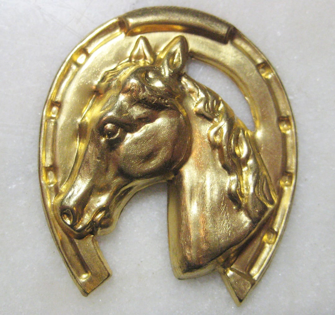 Vintage Equestrian Stamping, 1970s Horse Head and Shoe, Unplated Raw ...