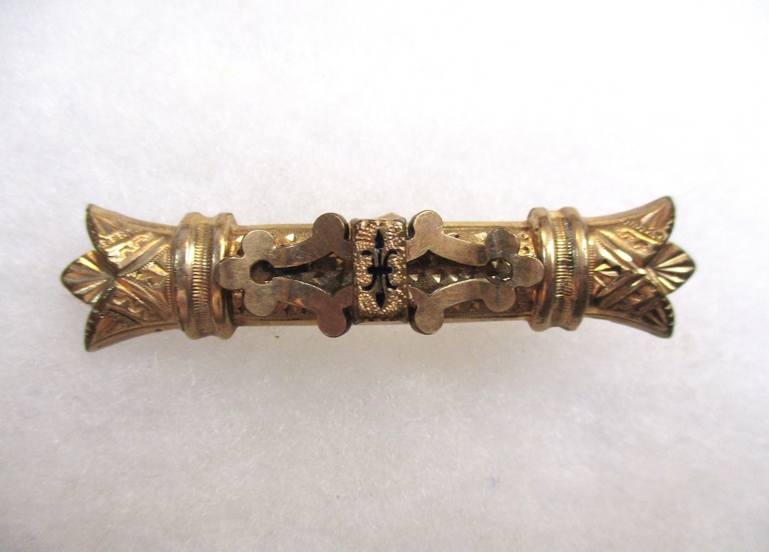 Antique Ca. 1860-70 Authentic Victorian Slender Ornate Gold Filled Bar ...
