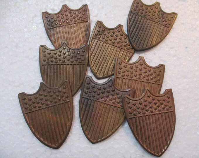 Vintage American Flag Shield Stamped Raw Patina Brass Jewelry Component ...