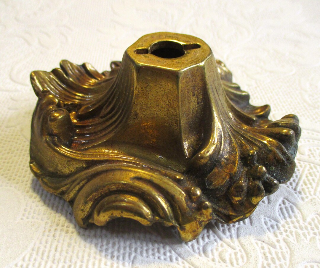 Vintage Ornate Cast Brass Rococo Swirled Leaf Lamp Bobeche/canopy ...