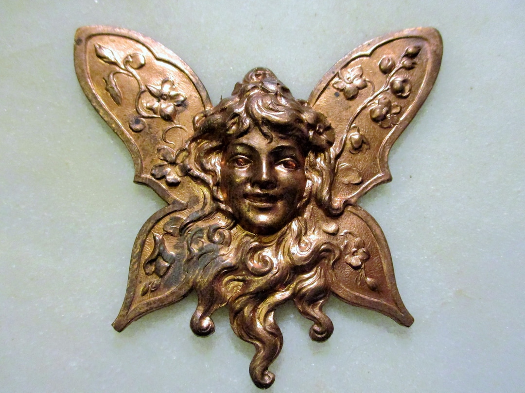Rare Antique French Edwardian Stamping; Winged Butterfly Girl, Garden ...