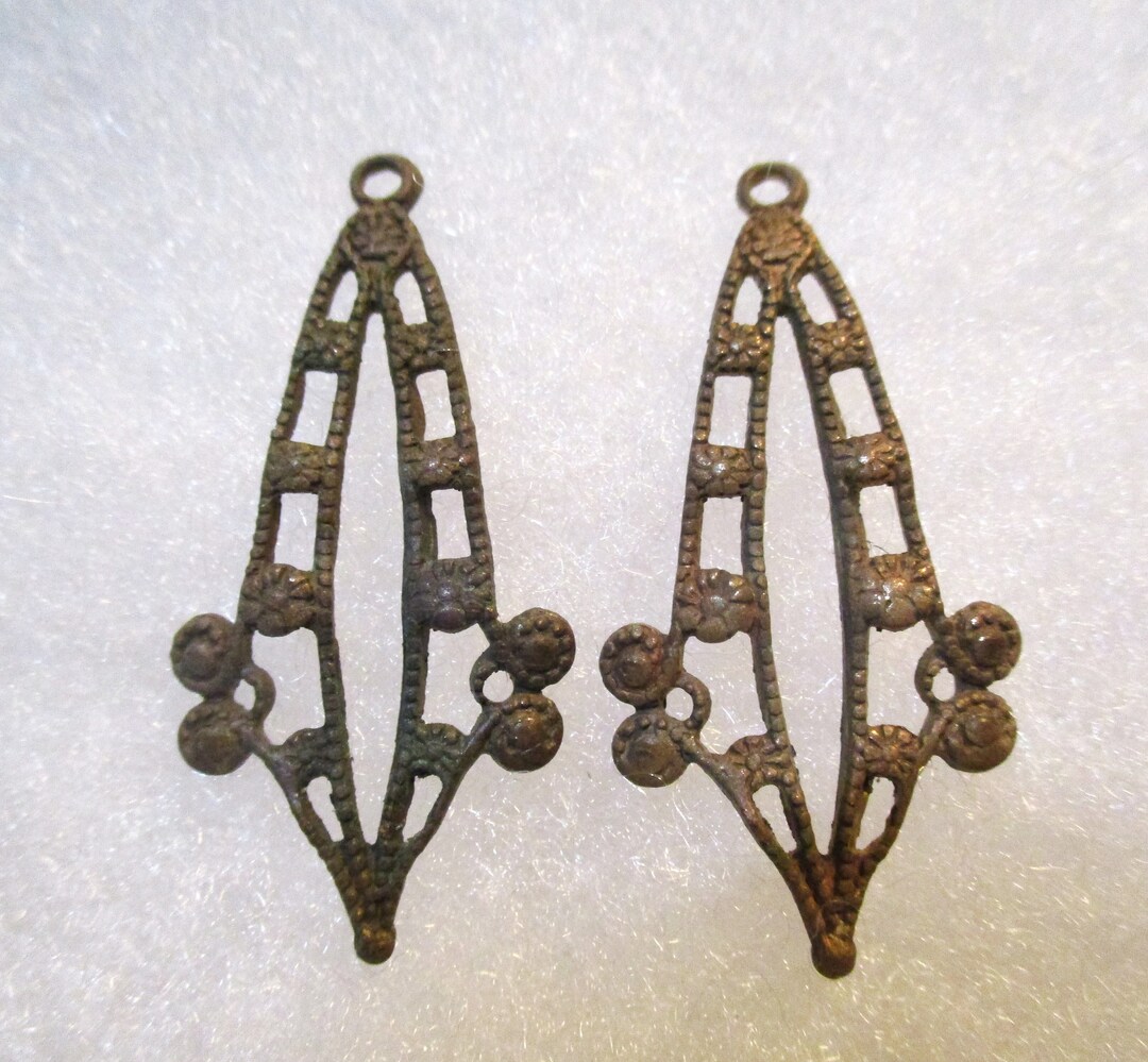 Older Vintage/antique Filigree Patina Die Struck Brass Earring Drops ...
